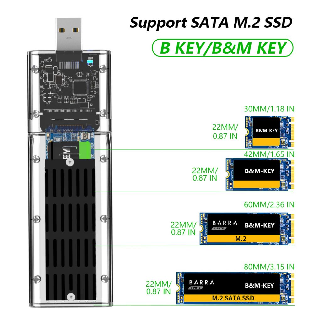 USB 3.0 SATA NGFF M.2 SSD B-Key スケルトンケース 2280/2260/2242/2230 - Disk House